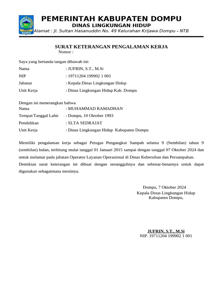 Surat Keterangan Pengalaman Kerja PPPK 2024 | PDF