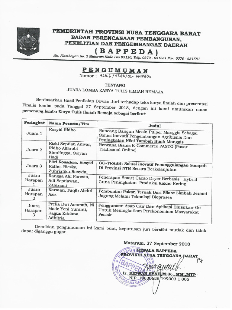 Juara Lomba Karya Ilmiah Remaja 1 | PDF