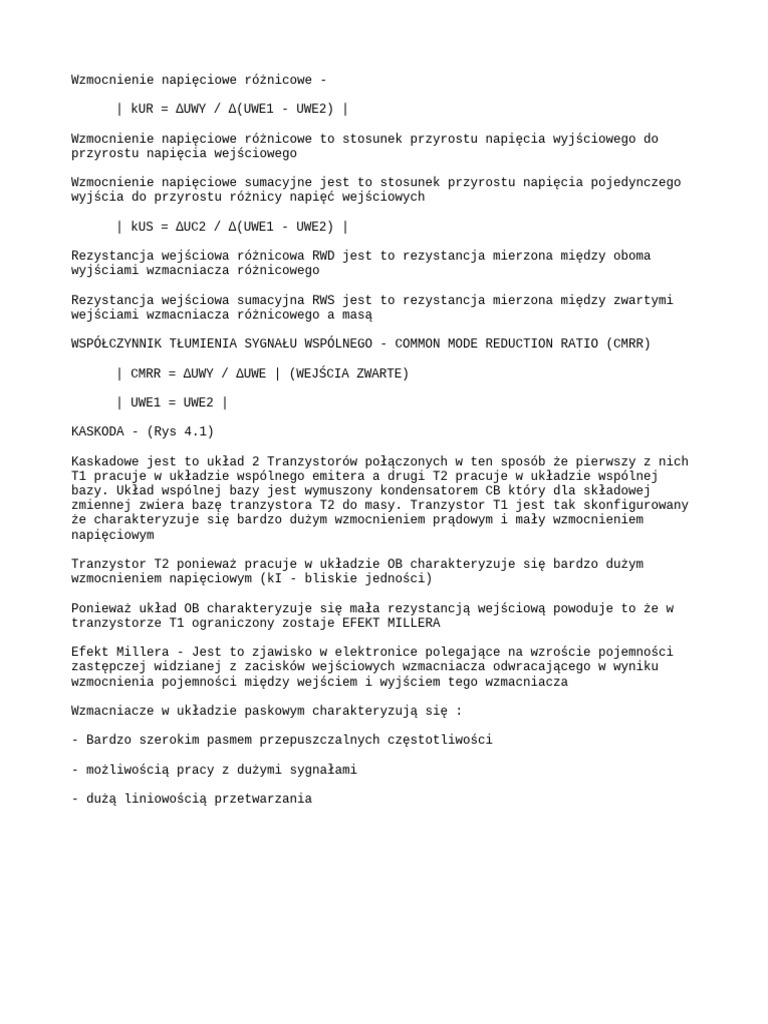 Parametry Wzmacniacza Różnicowego | PDF