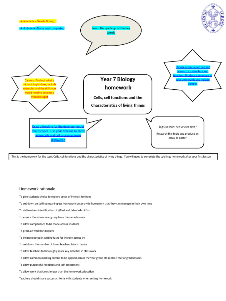 Year 7 Homework Cells Topic | PDF | Homework | Pedagogy