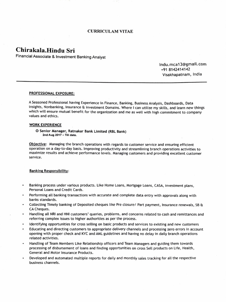 Indu Resume | PDF | Banks | Cheque