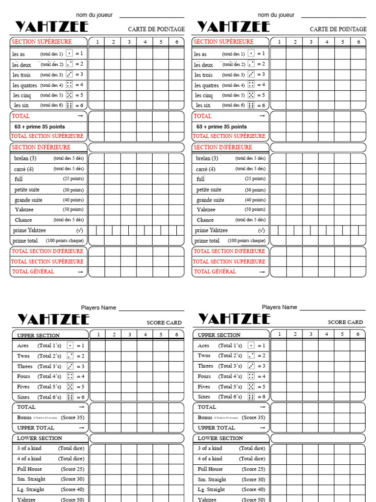 Yahtzee en français | PDF | Games On Seventh Generation Consoles ...