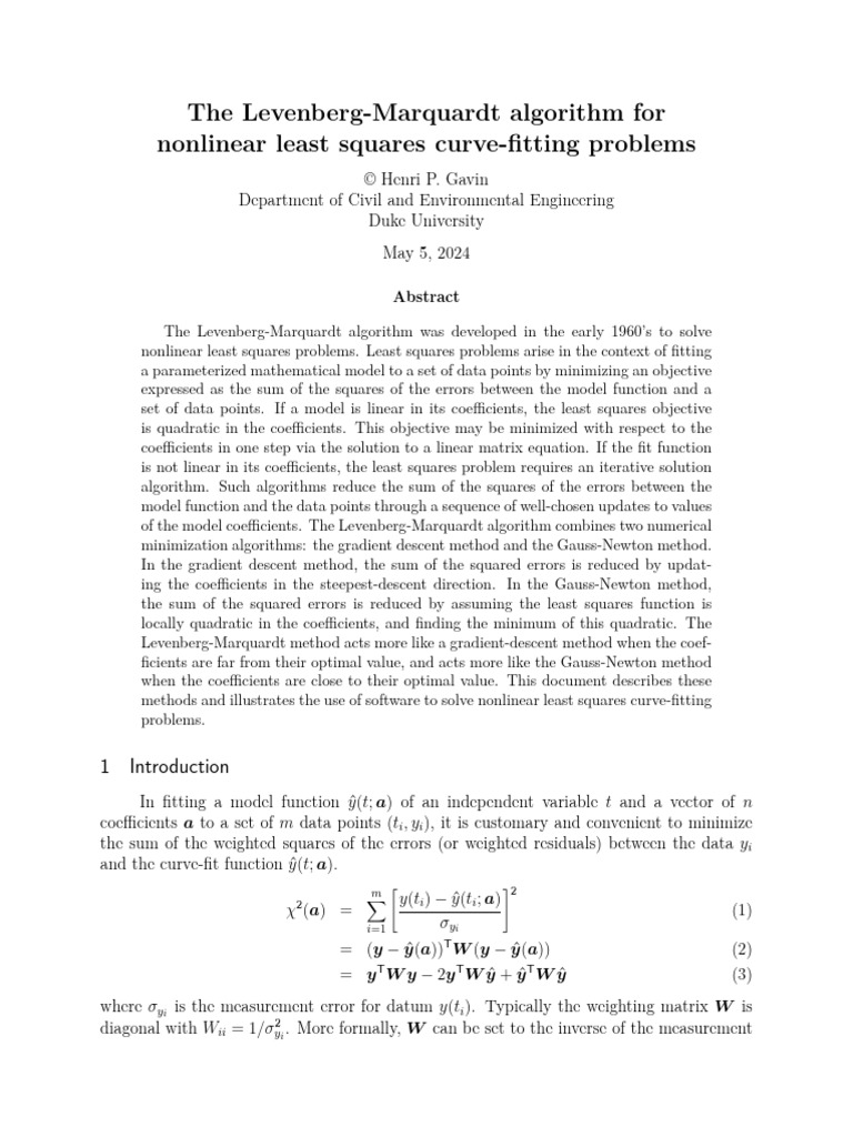The Levenberg Marquardt Algorithm For | PDF | Least Squares | Mathematical Optimization