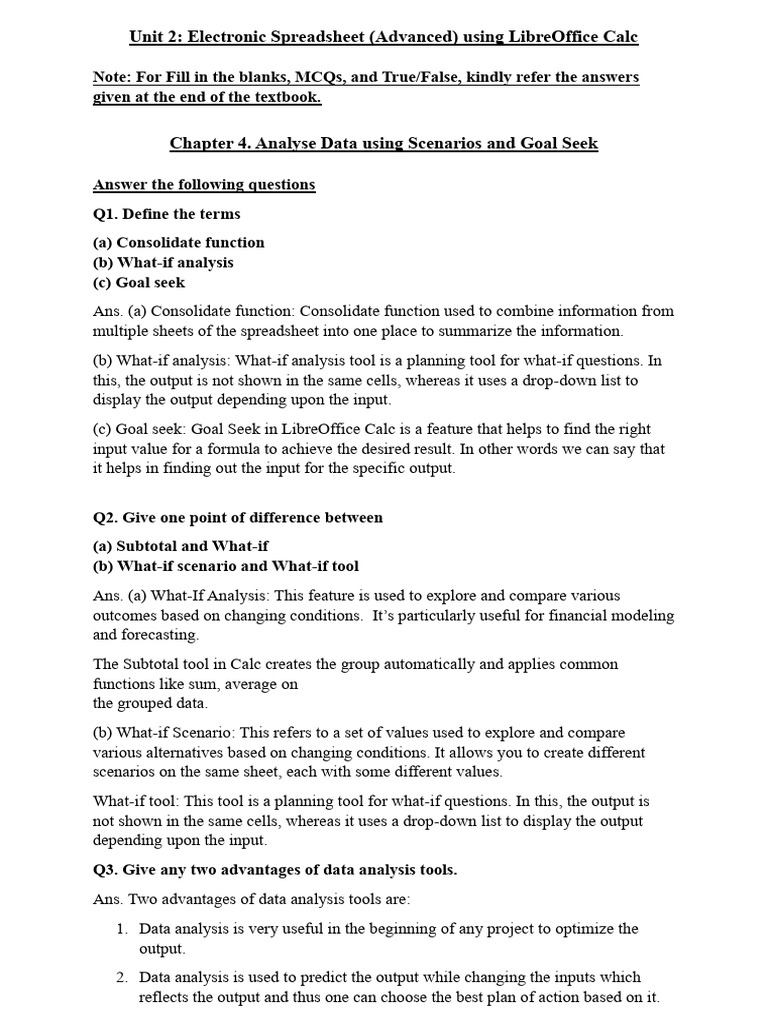 Unit 2 Electronic Spreadsheet Advanced Using LibreOffice Calc | PDF | Spreadsheet | Macro ...