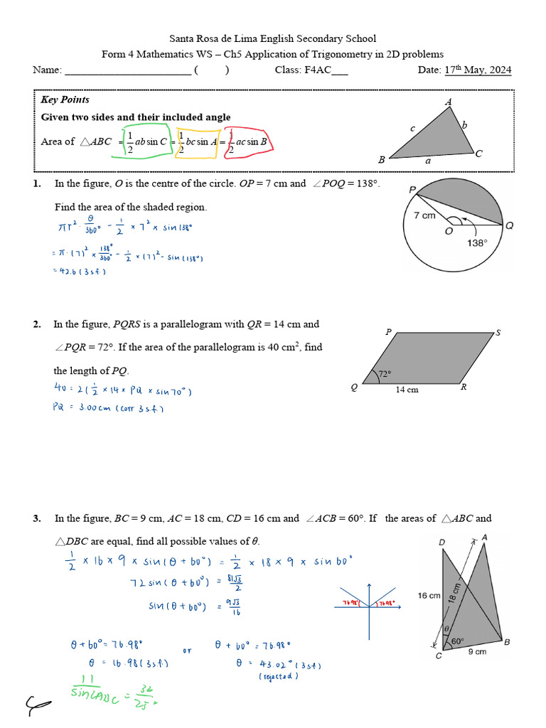 Trigonometry Applications in 2D Geometry | PDF | Area | Euclid
