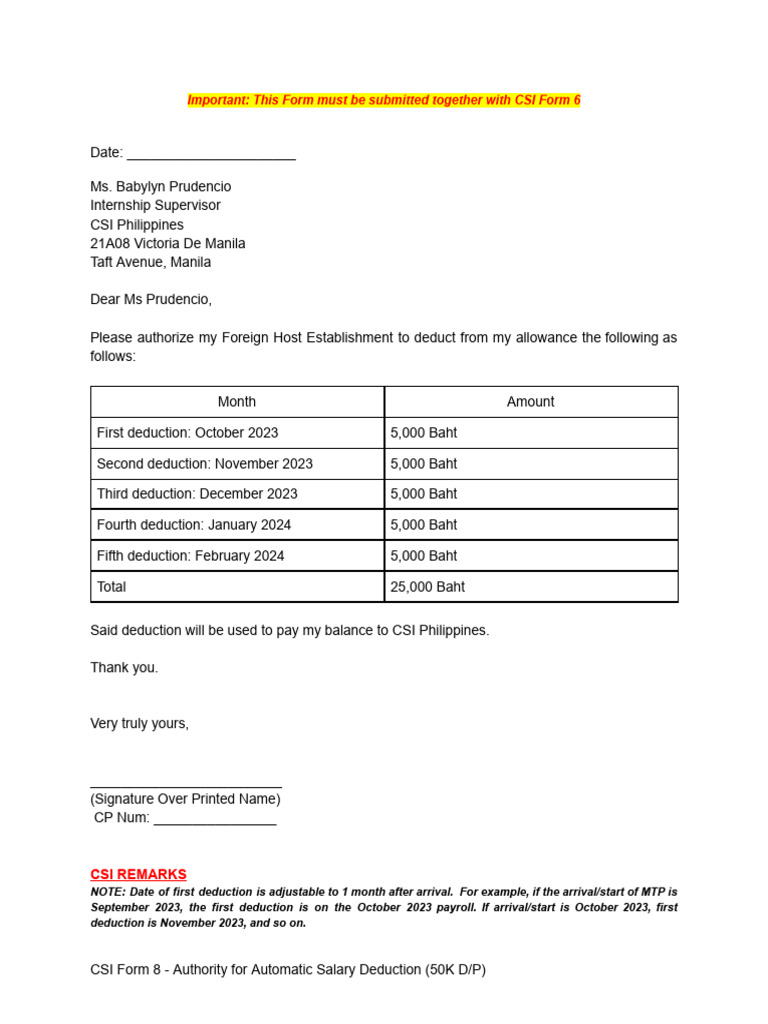 CSI Form 8 - 50K DP | PDF