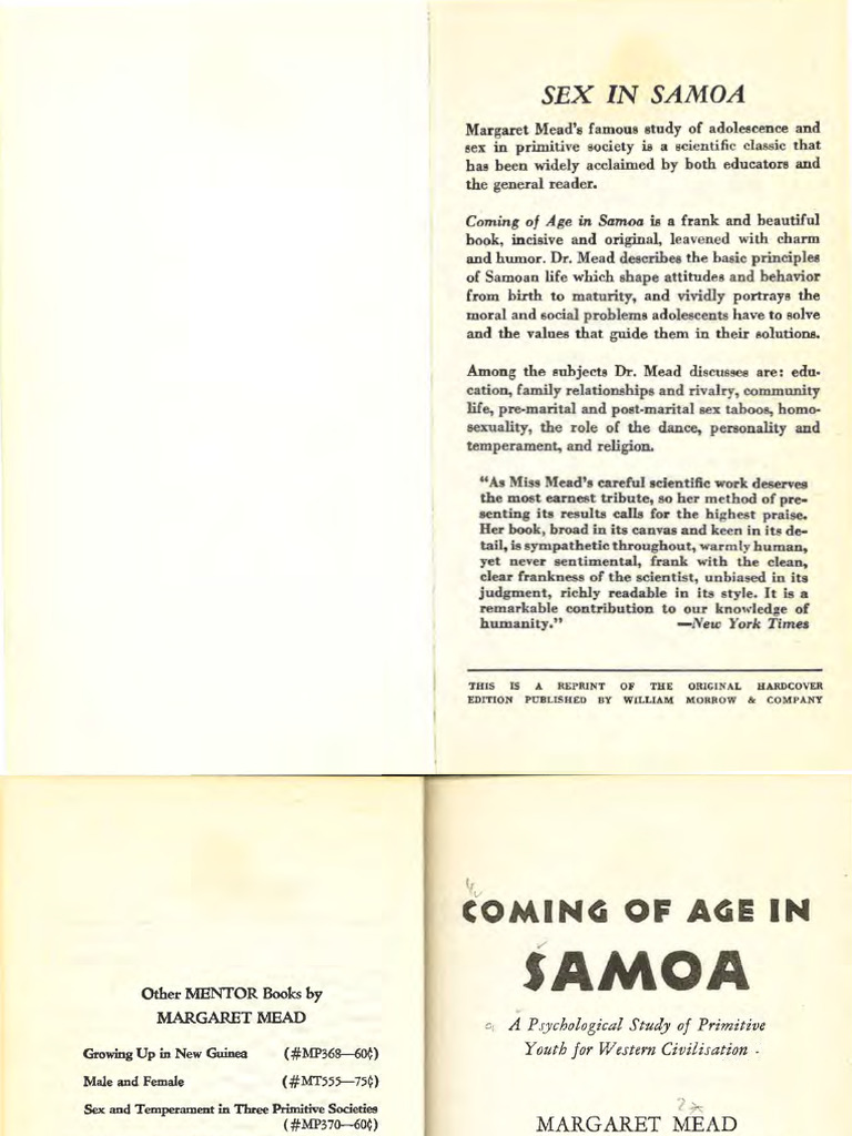 Margaret Mead (1928) Coming Of Age In Samoa | PDF