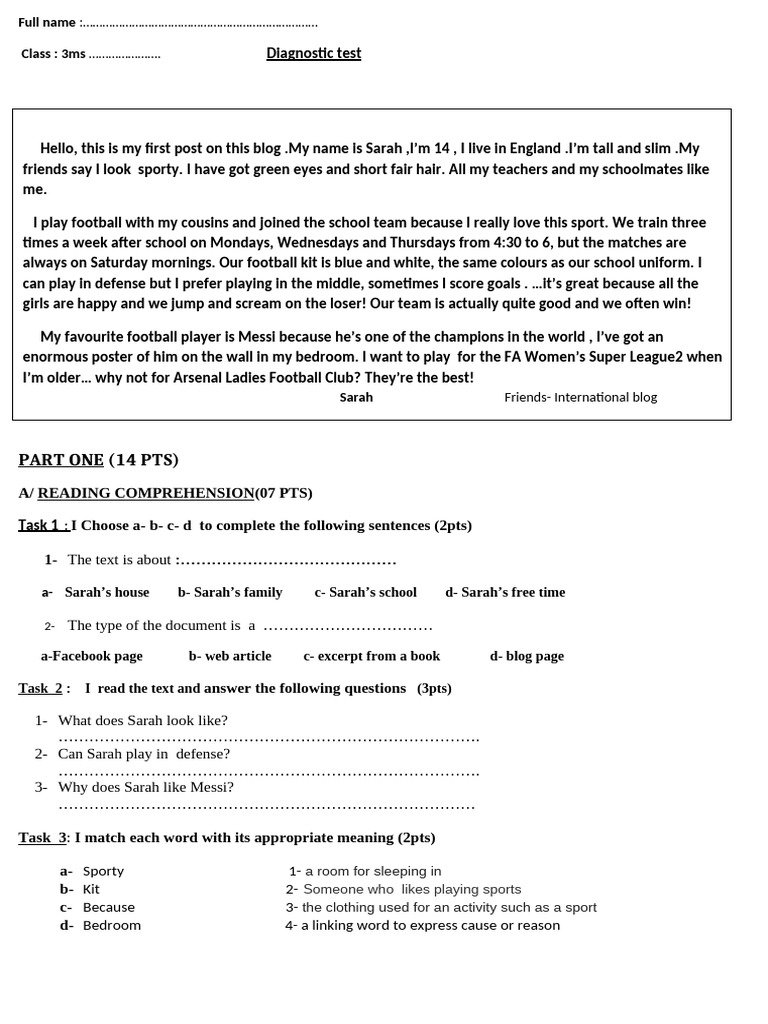 Copie de 3ms Diagnostic Test | PDF | Linguistics