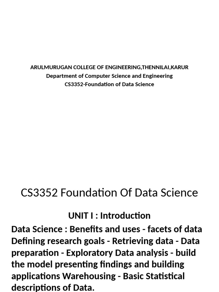 Cs3352 Foundation of Data Science | PDF | Data Warehouse | Quartile