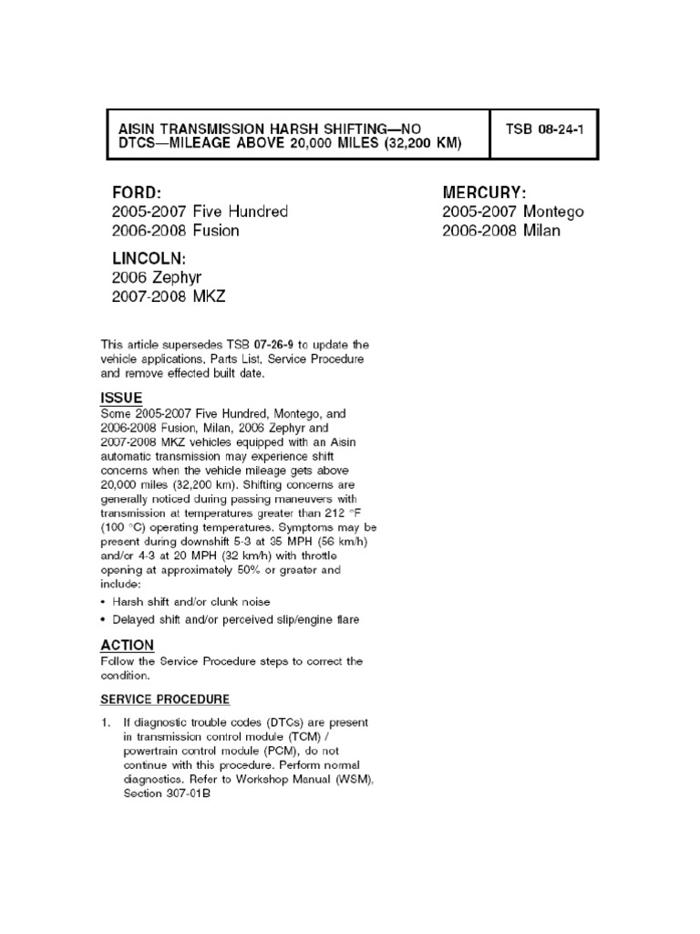 Fusion AW21 Transmission TSB | PDF