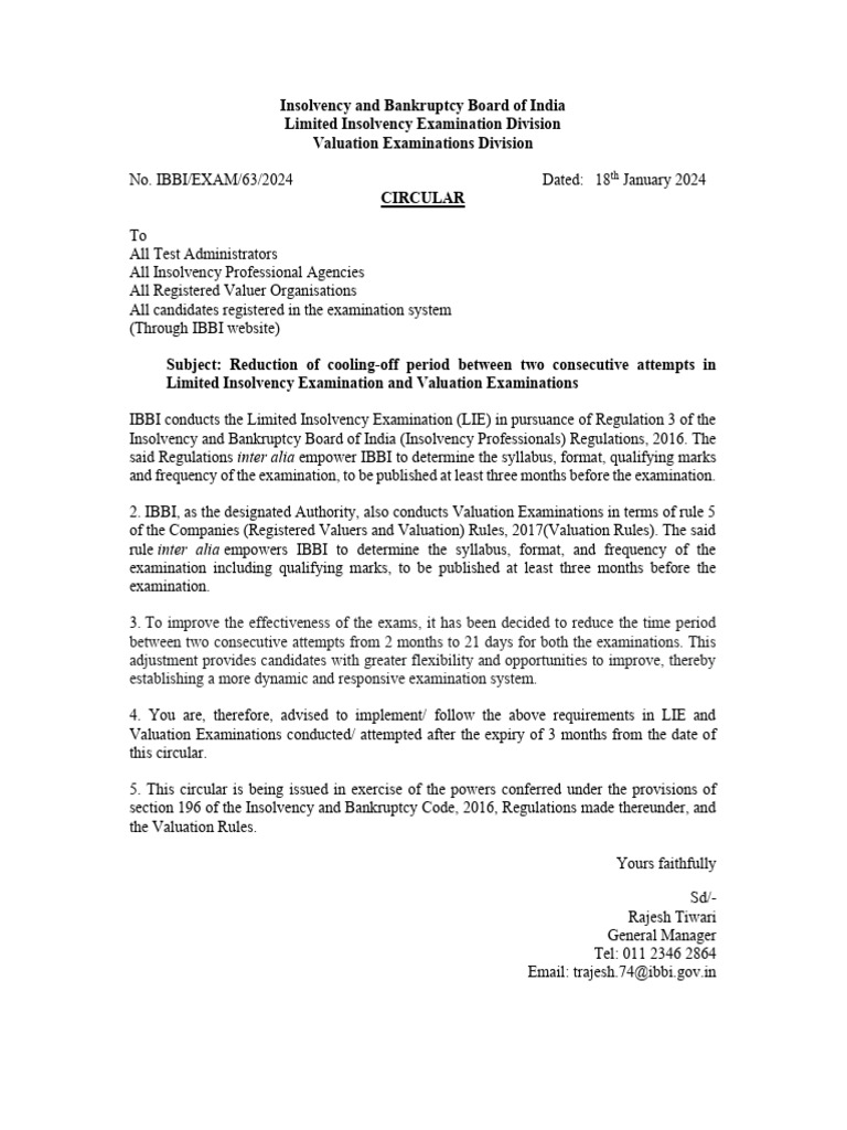 Circular of IBBI 18.01.2024 | PDF | Insolvency | Real Estate Appraisal