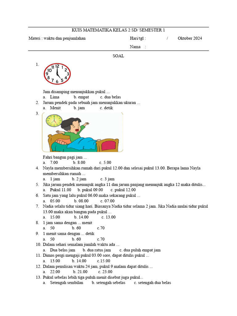 Kuis Matematika Kelas 2 SD | PDF | Griya & Taman