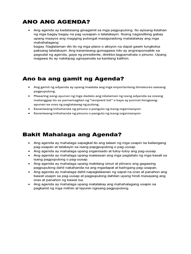 Ano Ang Agenda? | PDF