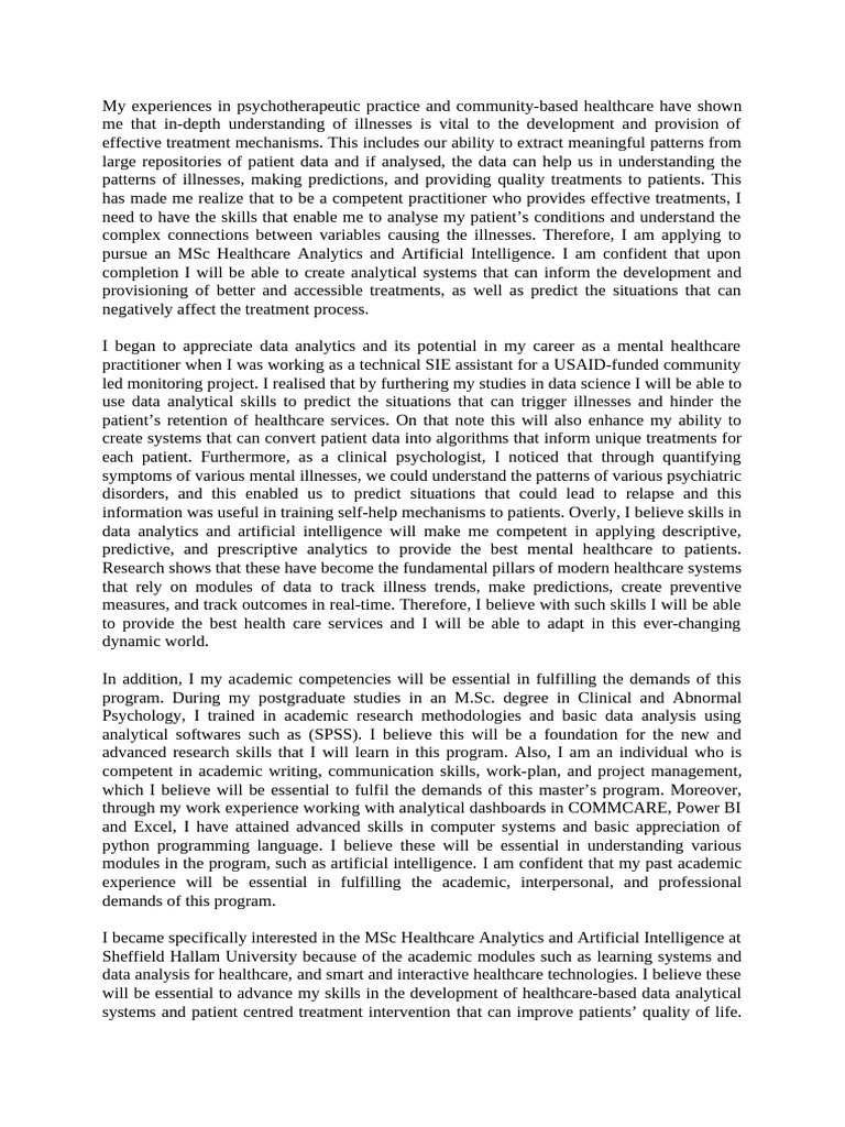 personal statement Sheffield data analytics | PDF | Health Care | Analytics