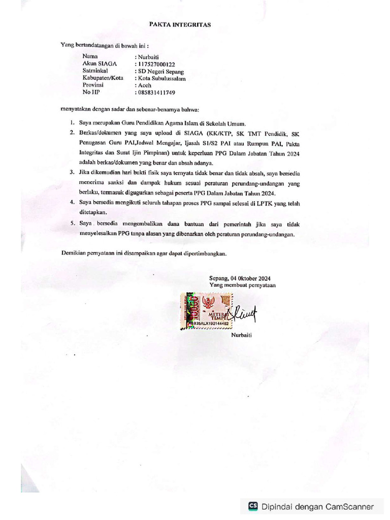 Contoh Fakta Integritas | PDF