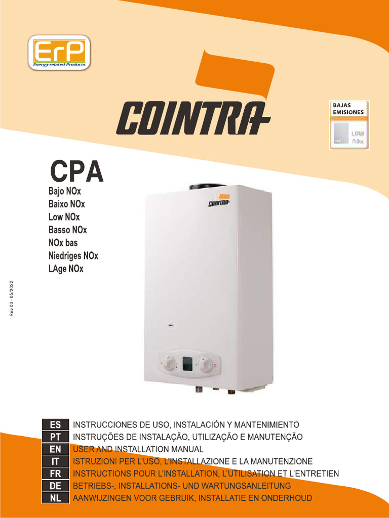 Manual Instrucciones Calentador A Gas Atmosferico Low Nox Cpa 6 11 Cointra | PDF