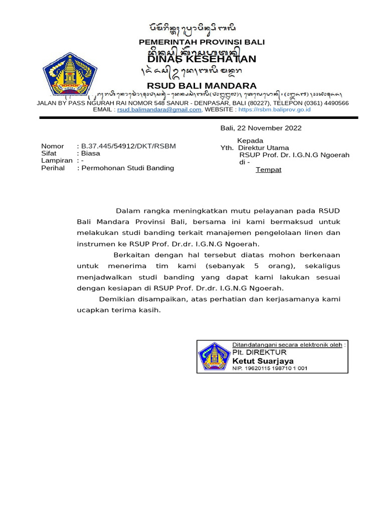 Surat Permohonan Stuban Pengelolaan Linen | PDF | Bisnis