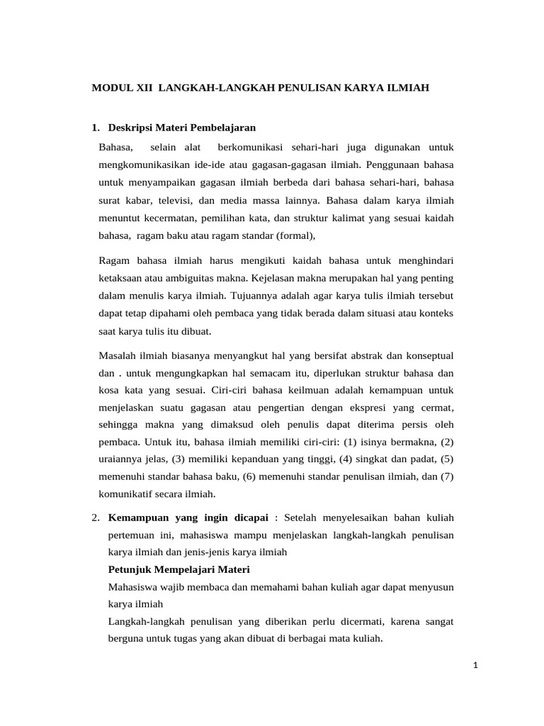 Modul Xii Langkah-Langkah Menulis Karya Ilmiah | PDF