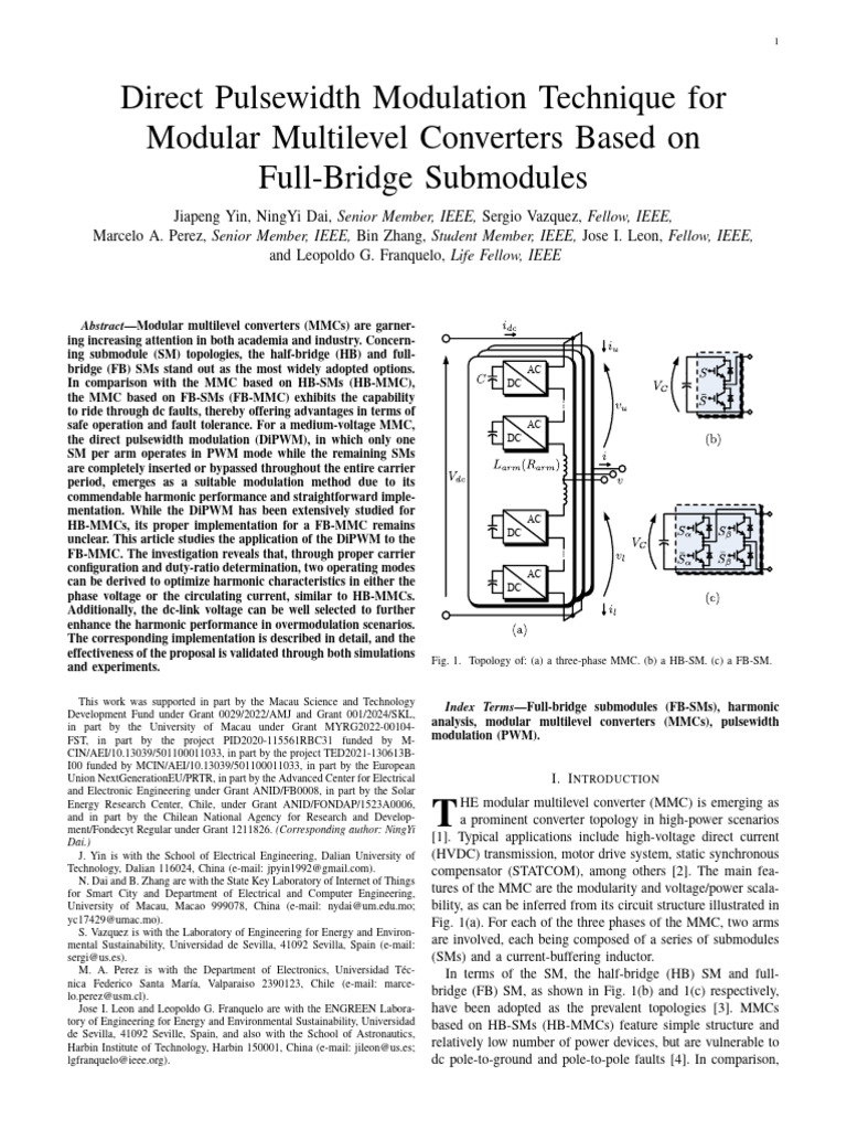 Direct Pulsewidth Modulation Technique For Modular Multilevel Converters Based On Full-Bridge ...