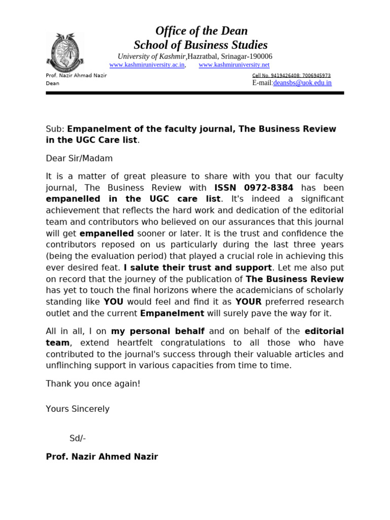 Letter of Thanks | PDF