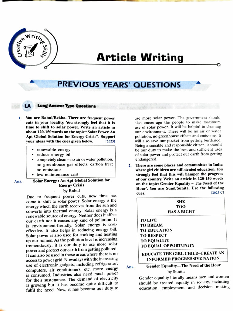 Article Writing Class XII | PDF | Solar Power | Renewable Energy