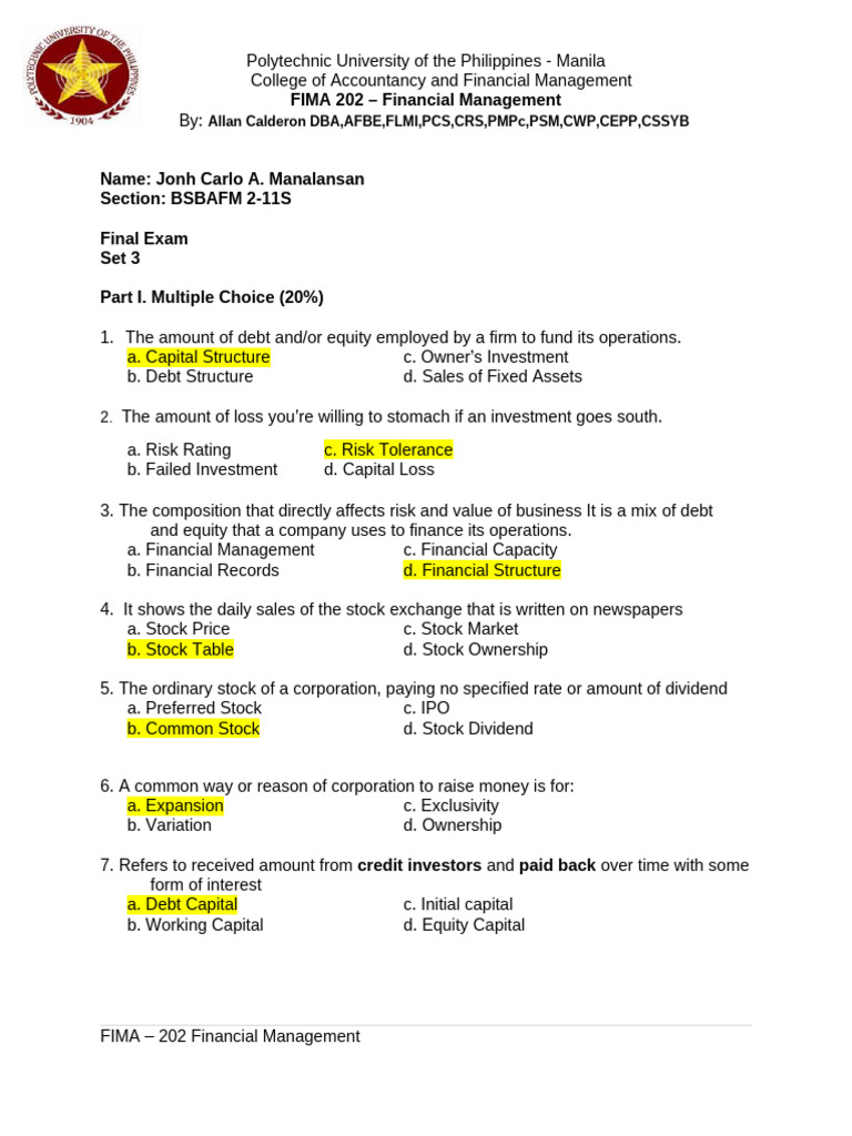Manalansan FM FE | PDF | Bonds (Finance) | Risk Manalansan FM FE | PDF | Bonds (Finance) | Risk
