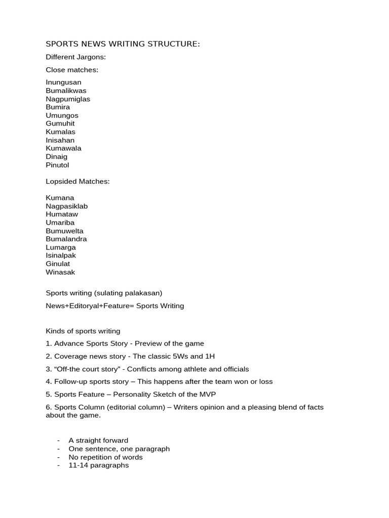 Sports News Writing Structure | PDF