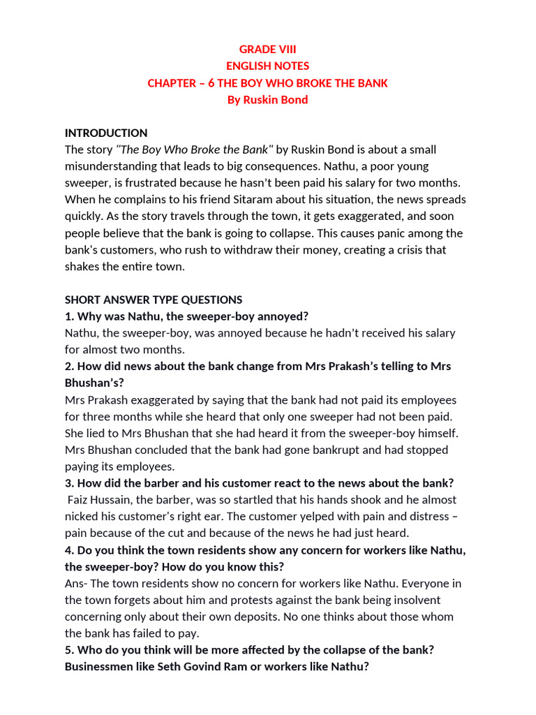 The Boy Who Broke The Bank - Grade VIII-1 | PDF