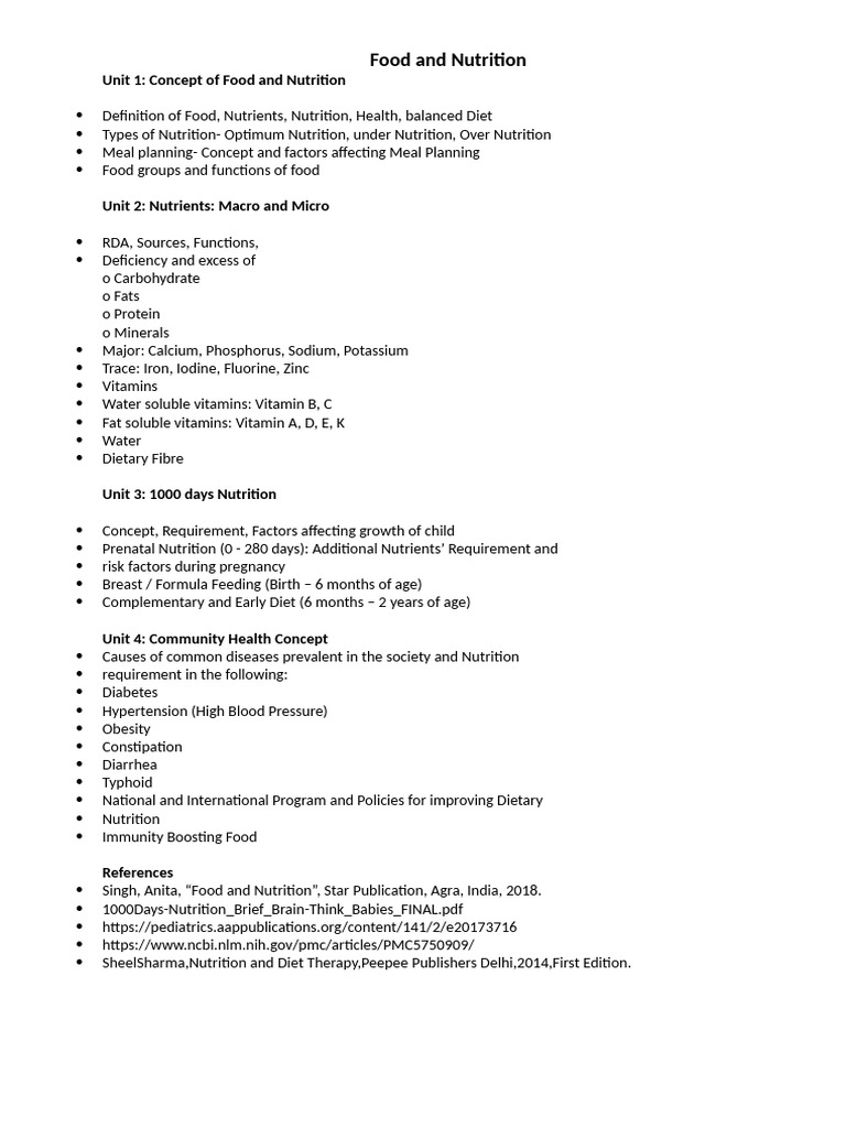 Food and Nutrition SYLLABUS | PDF