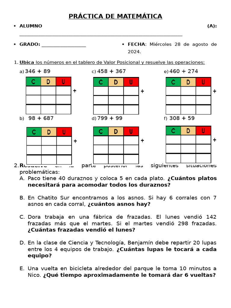 Práctica de Matemáticas para Estudiantes | PDF | Métodos y materiales ...