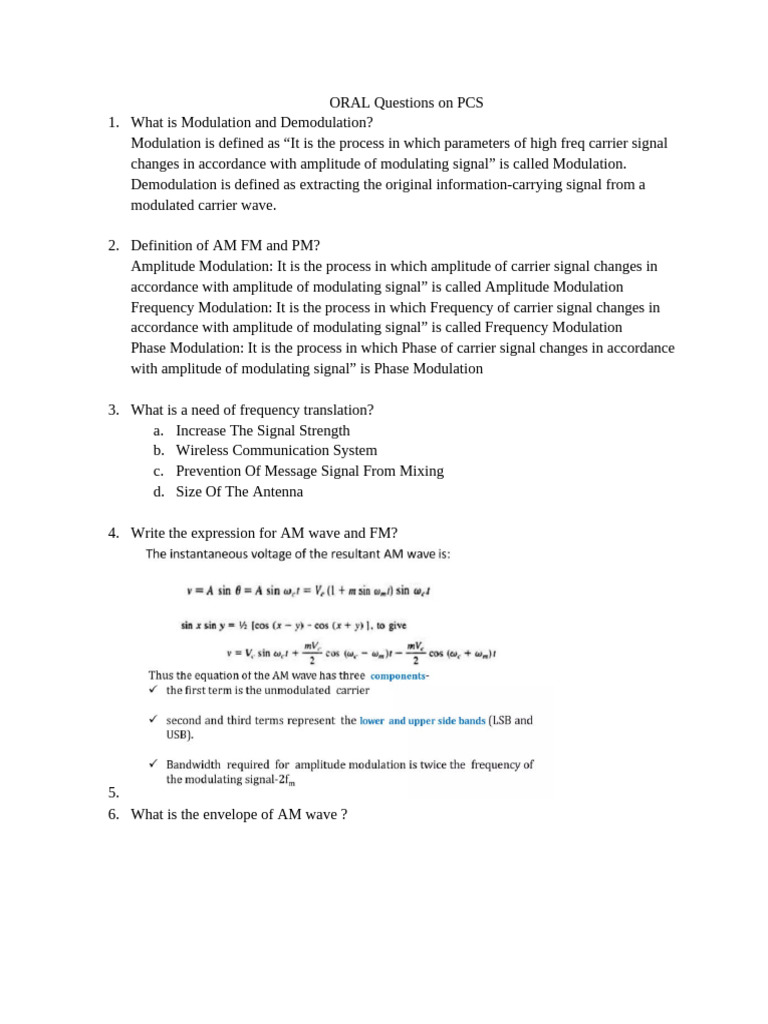 Oral Questions PCS | PDF | Frequency Modulation | Modulation