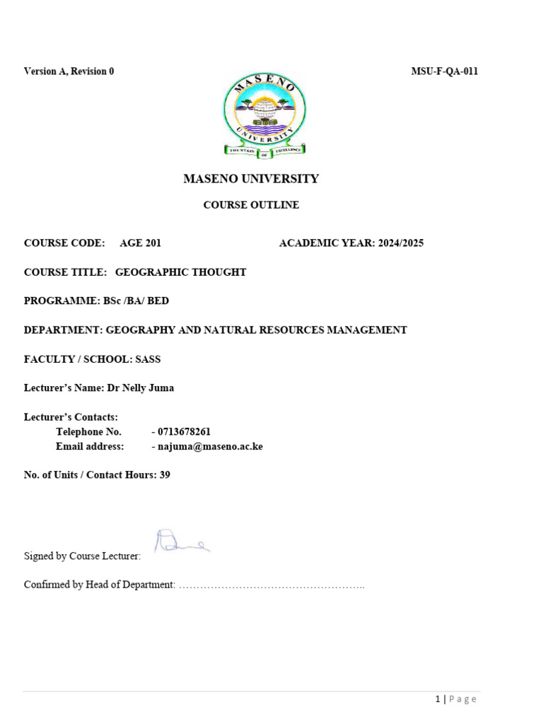 Geographic Thought Course Outline | PDF | Geography | Science
