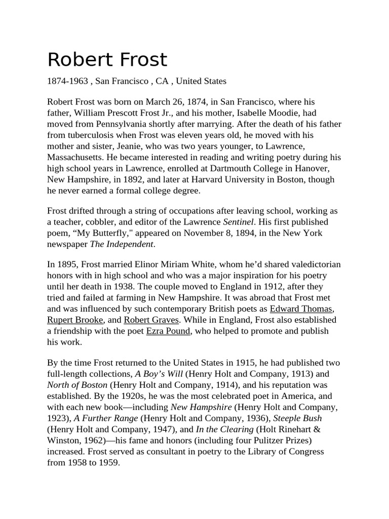 Robert Frost Bio | PDF | Poetry