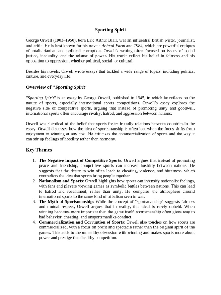 Sporting Spirit | PDF | George Orwell | Nationalism