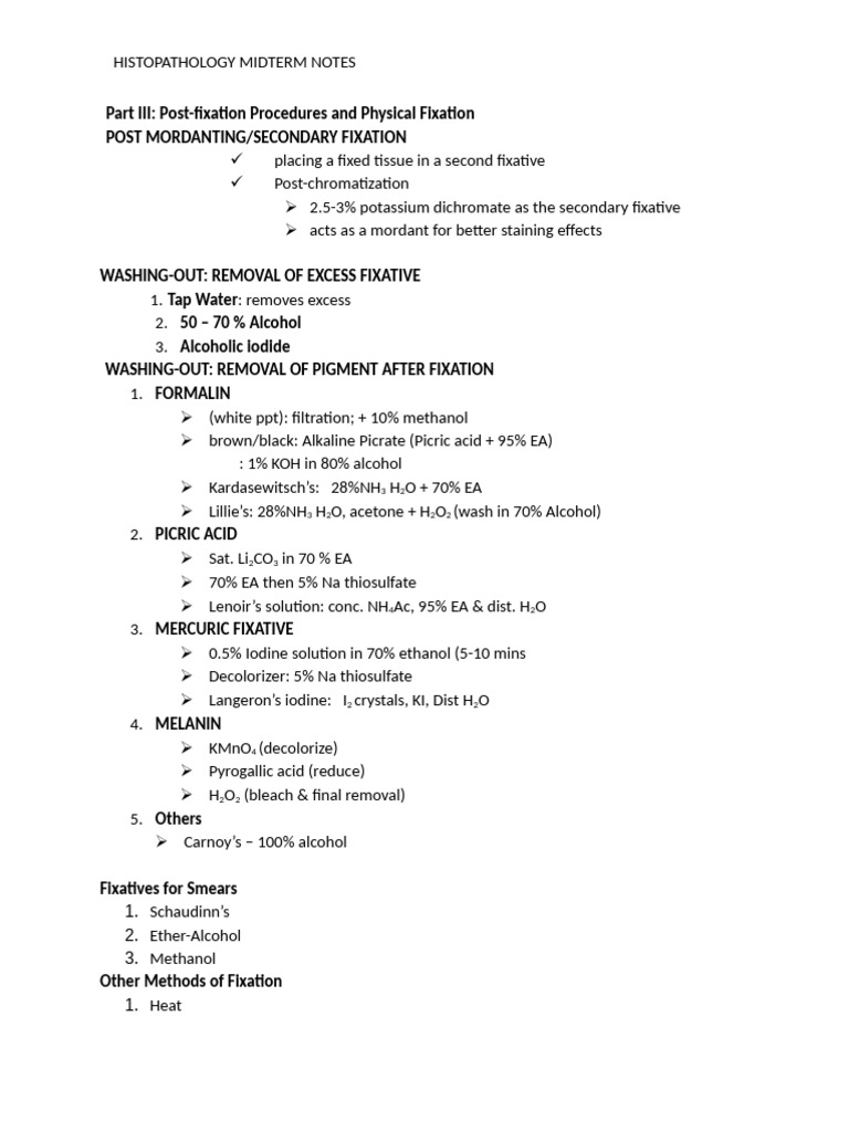 Histopath Midterm Notes | PDF | Fixation (Histology) | Staining