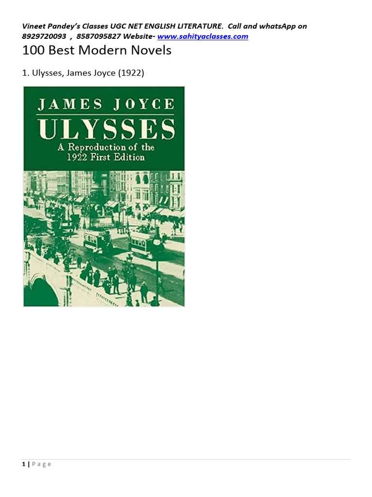 100 Best Modern Novels | PDF | Ulysses (Novel)