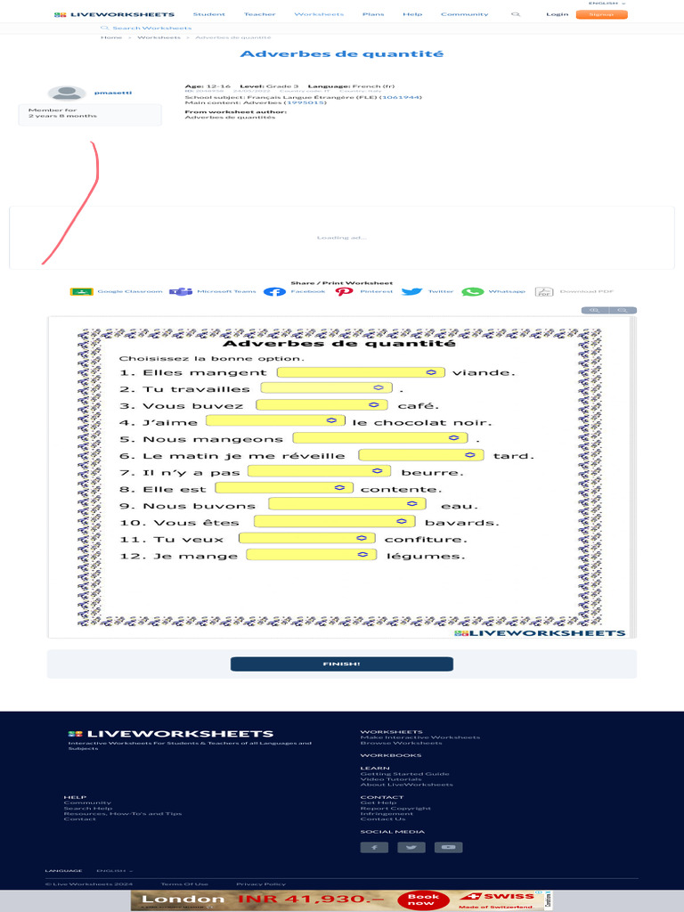 Adverbes de Quantité Worksheet Live Worksheets | PDF | Computing