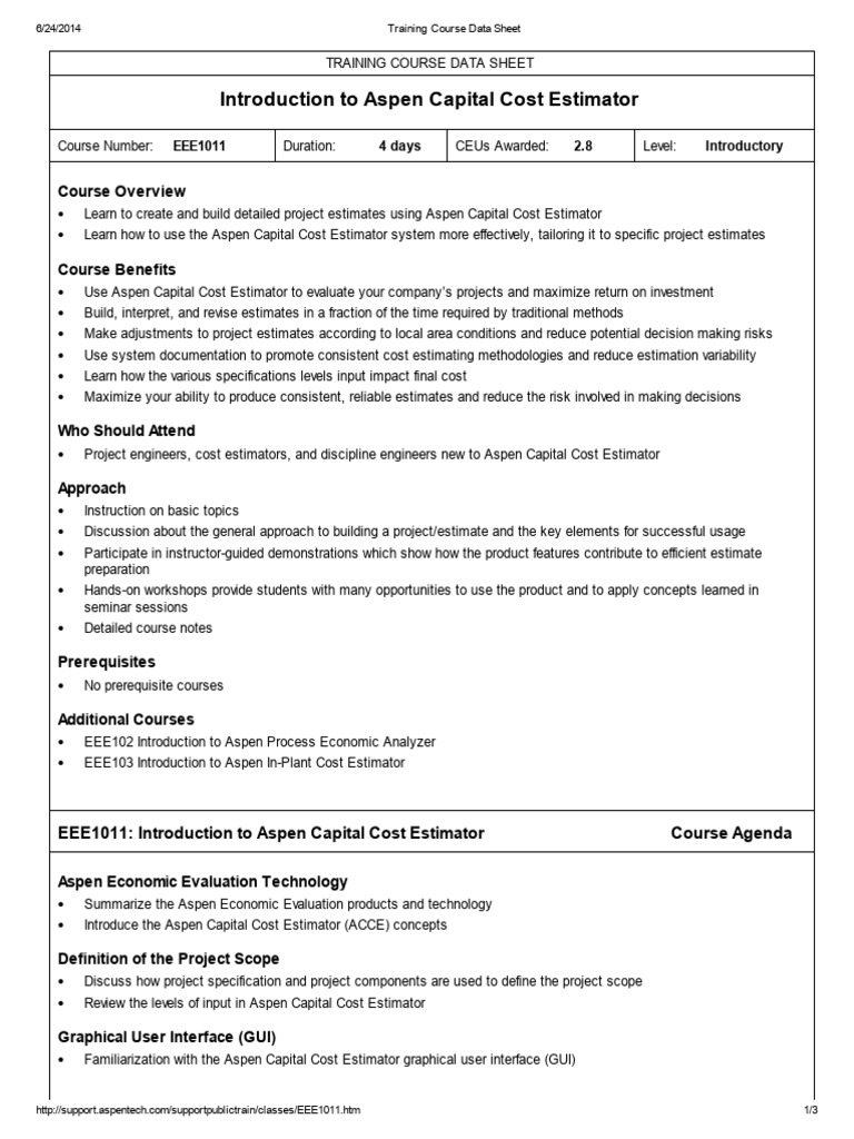 Aspen Capital Cost Estimator Training | PDF | Specification (Technical ...