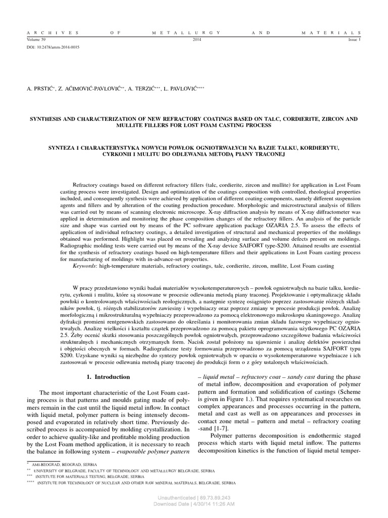 Synthesis and Characterization of New Refractory Coatings | PDF | Sintering | Casting