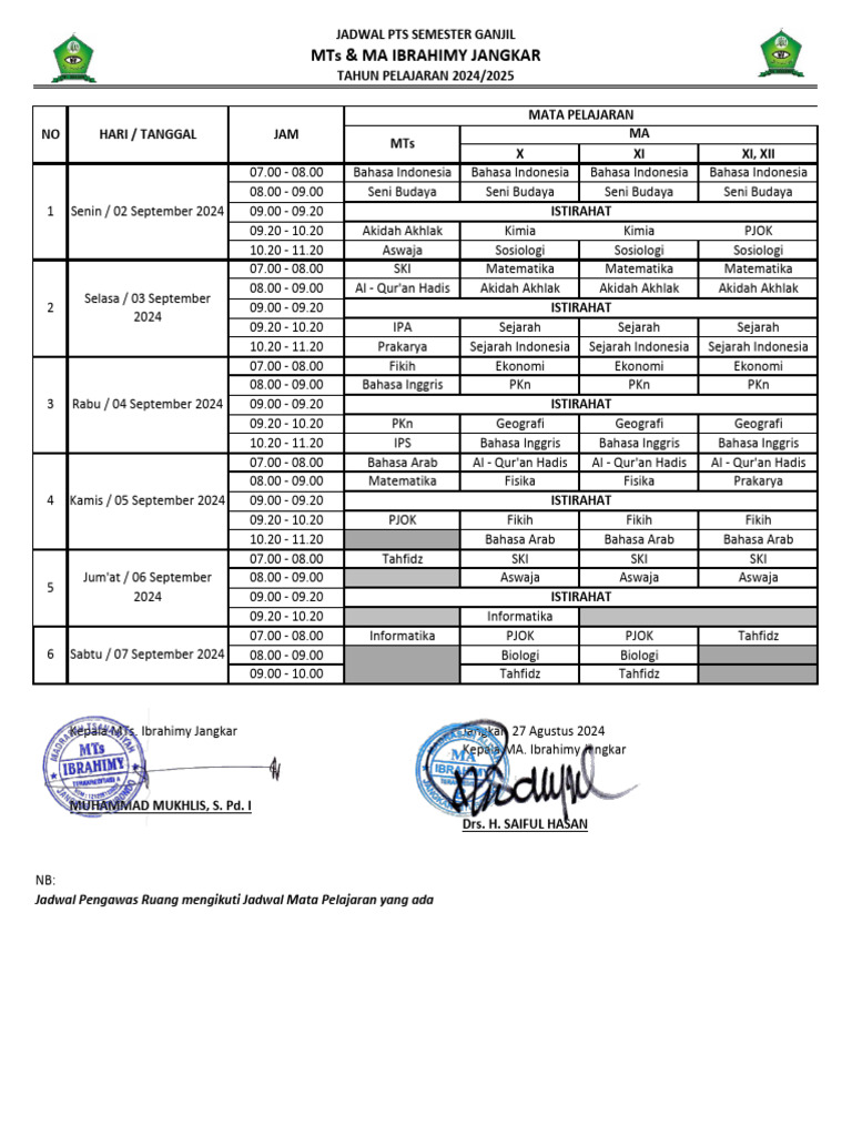 Jadwal PTS Ganjil 2024 | PDF