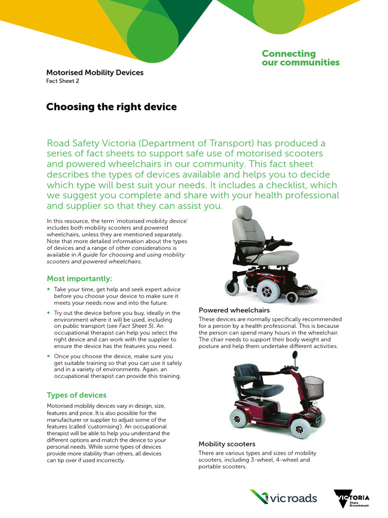 Motorised Mobility Devices Fact Sheet 2 Choosing The Right Device | PDF ...