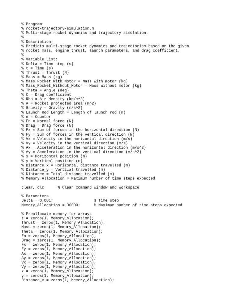 Rocket Trajectory Simulation M Pdf Rocket Force