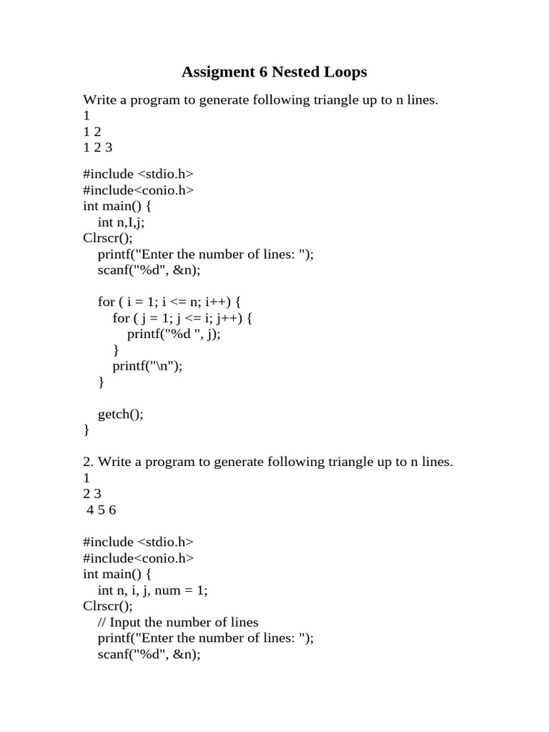 Assigment 6 Nested Loops | PDF | Computer Programming | Computing Assigment 6 Nested Loops | PDF | Computer Programming | Computing