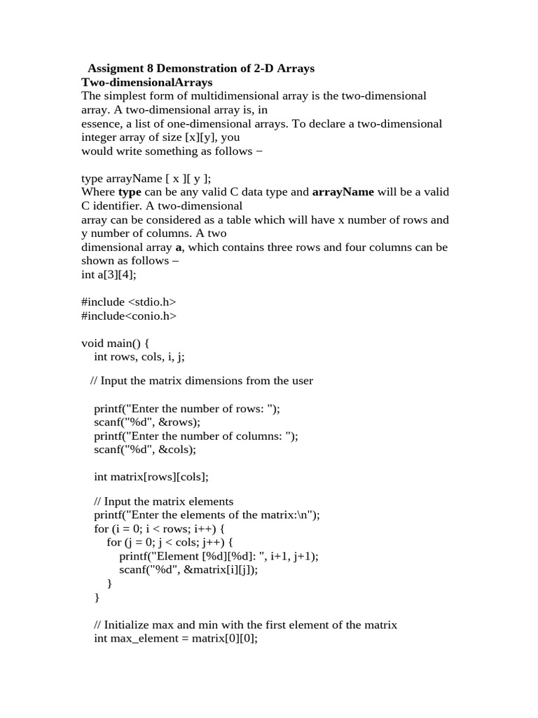 Assigment 8 Demonstration of 2d - Array | PDF | Matrix (Mathematics) | Mathematical Objects