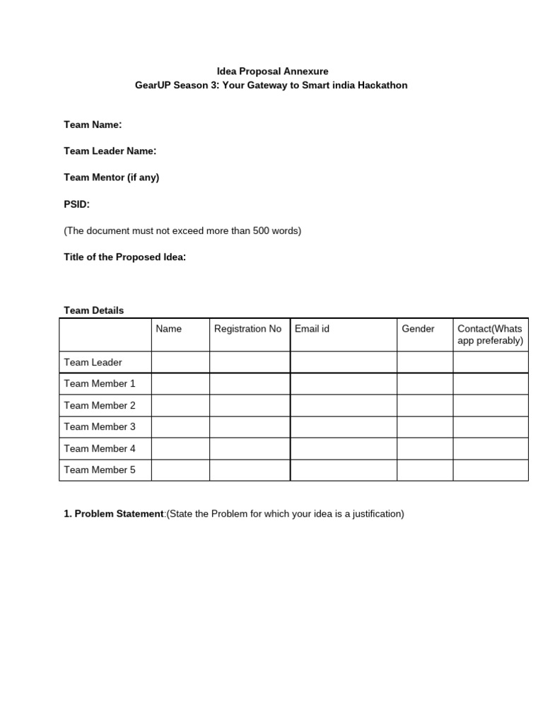 Idea Submission Form for GearUP 3 | PDF | Career & Growth | Computers