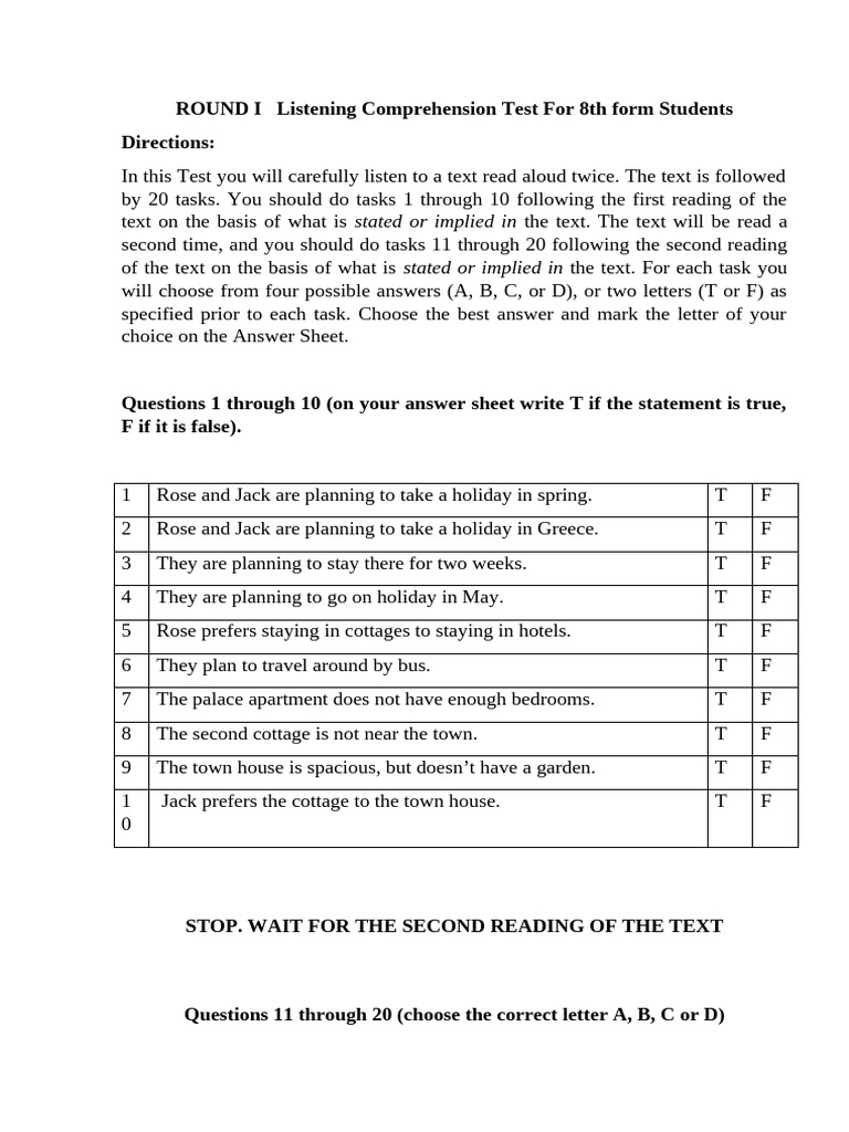 +Listening_8th grade | PDF