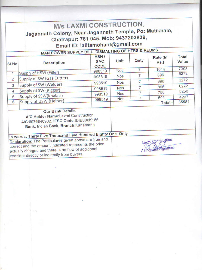 Manpower Supply Bill | PDF
