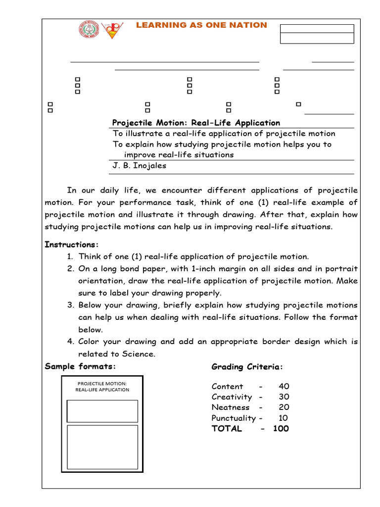 Science 9 Physics PT Projectile Motion - Real-Life Application | PDF ...