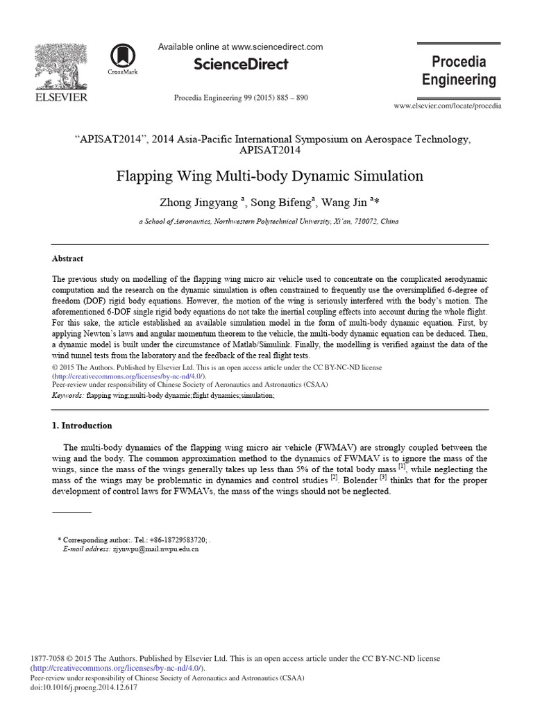 2015 Flapping Wing Multi-Body Dynamic Simulation | PDF | Velocity | Force
