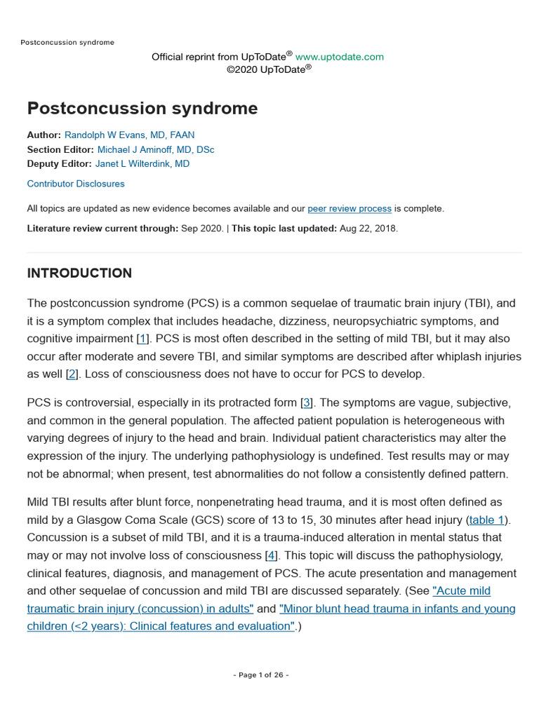 Postconcussion syndrome | PDF | Traumatic Brain Injury | Concussion